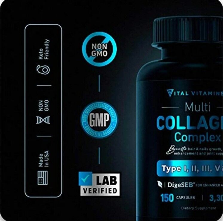 Vital Vitamins Multi Collagen Complex - Type I, II, III, V, X, Grass F ...